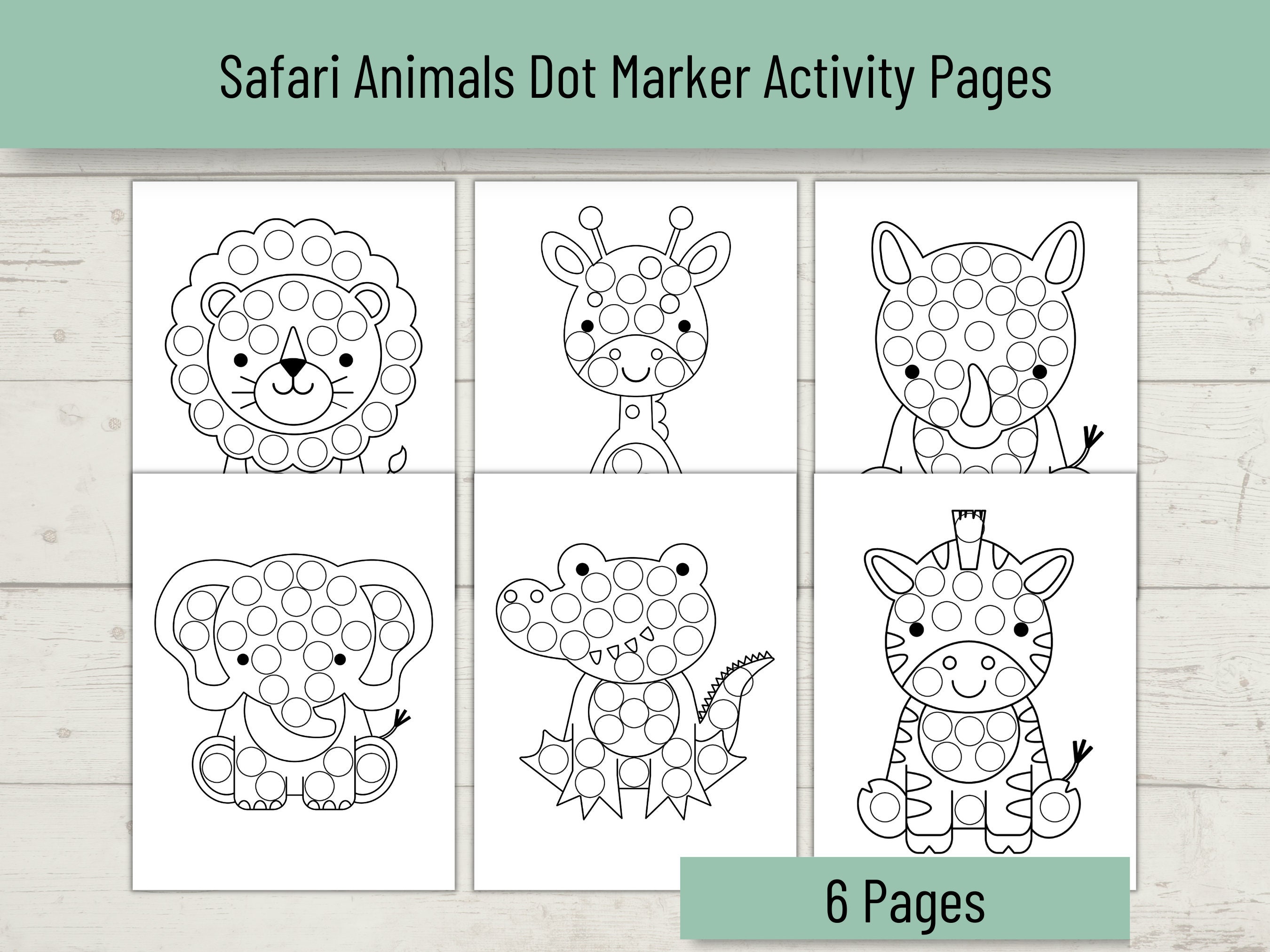 Safari Animals Dot Marker Printable Activity Pages, Do a Dot Coloring ...