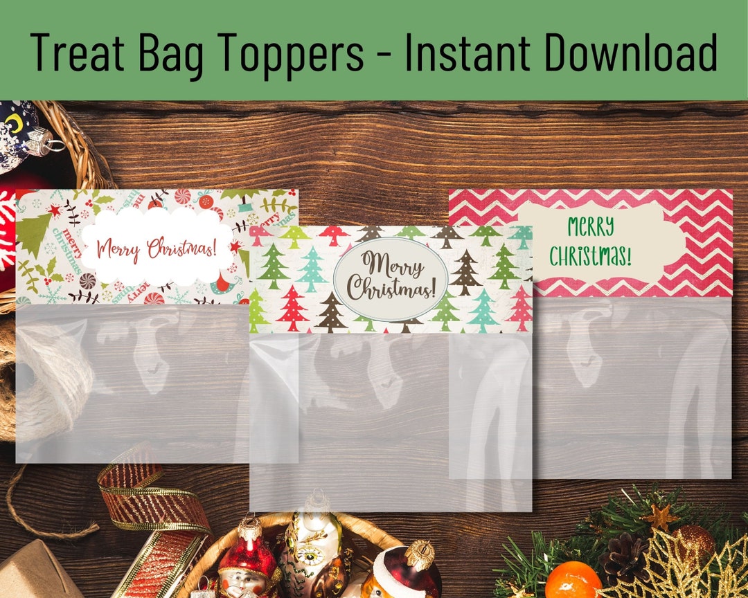 Christmas Treat Bag Toppers, Merry Christmas Toppers, Christmas Gift ...