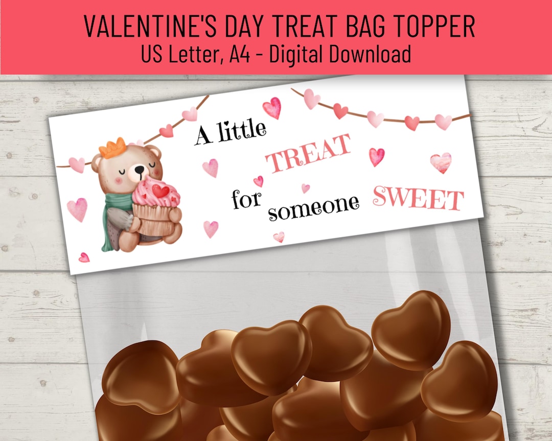 Valentine's Day Treat Bag Topper, Cute Candy Bag Topper, Sweet Treat ...