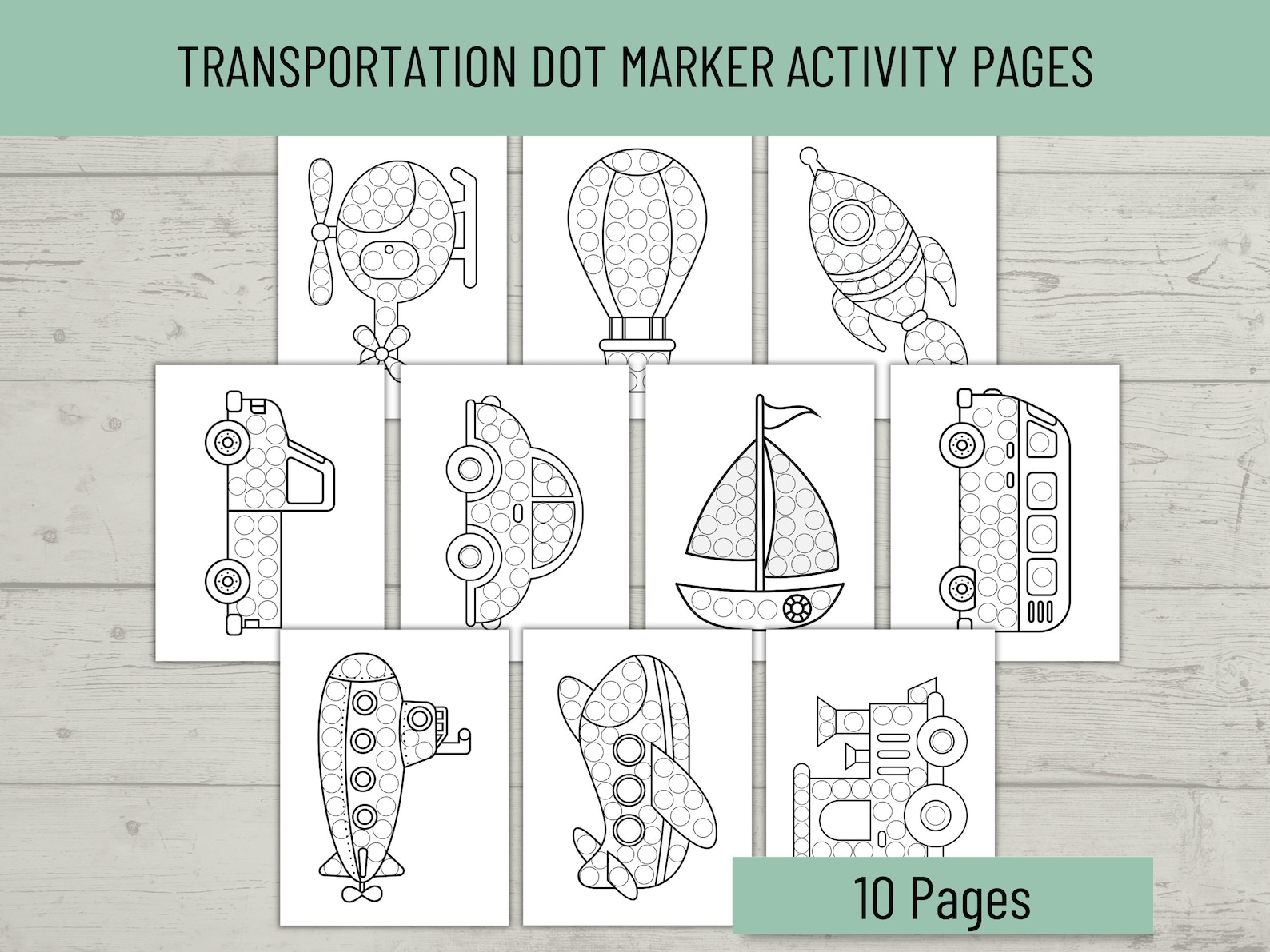 Transportation Dot Marker Printable Activity Pages, Do a Dot Coloring ...