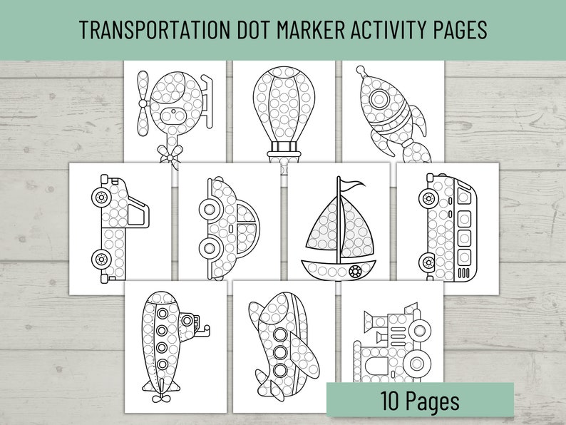 Transportation Dot Marker Printable Activity Pages, Do a Dot Coloring ...