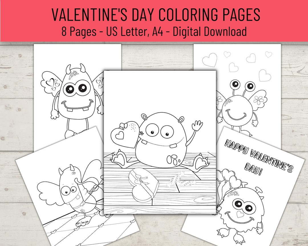 Valentine's Day Coloring Pages, Valentine Cute Monsters Coloring Pages ...