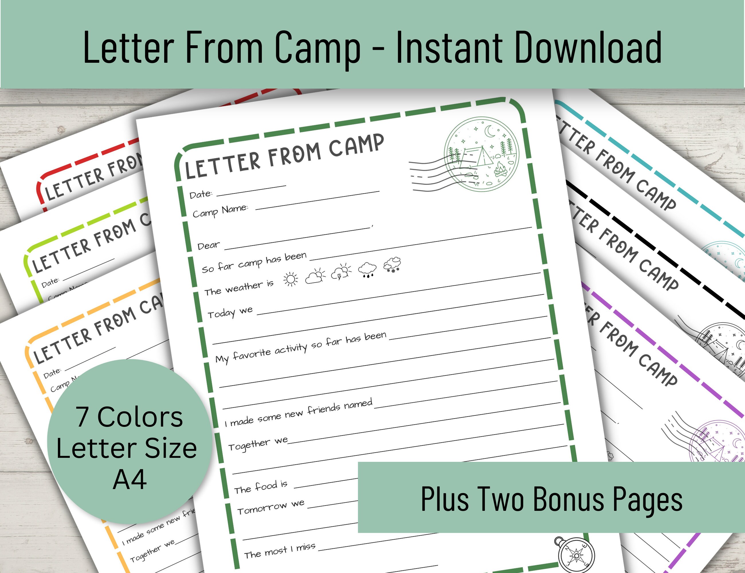 Letter From Camp Printable, Summer Camp Stationery, Camp Journal, Kids ...