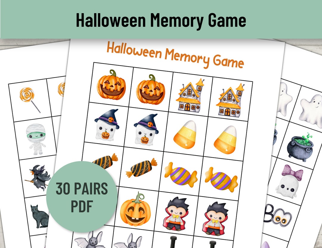 Halloween Matching Game for Kids, Halloween Printable Memory Game, Fall ...