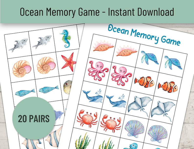 Ocean Matching Game for Kids Ocean Printable Memory Game Sea - Etsy