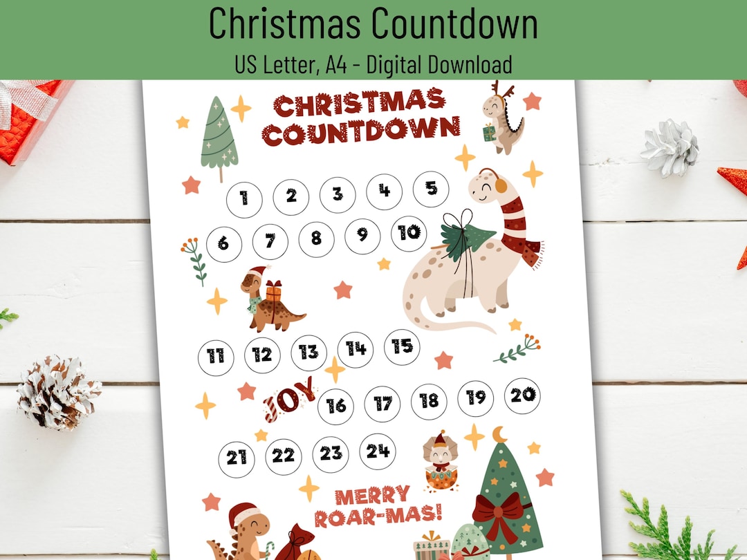 Christmas Advent Calendar, Printable Christmas Countdown, Dinosaur ...