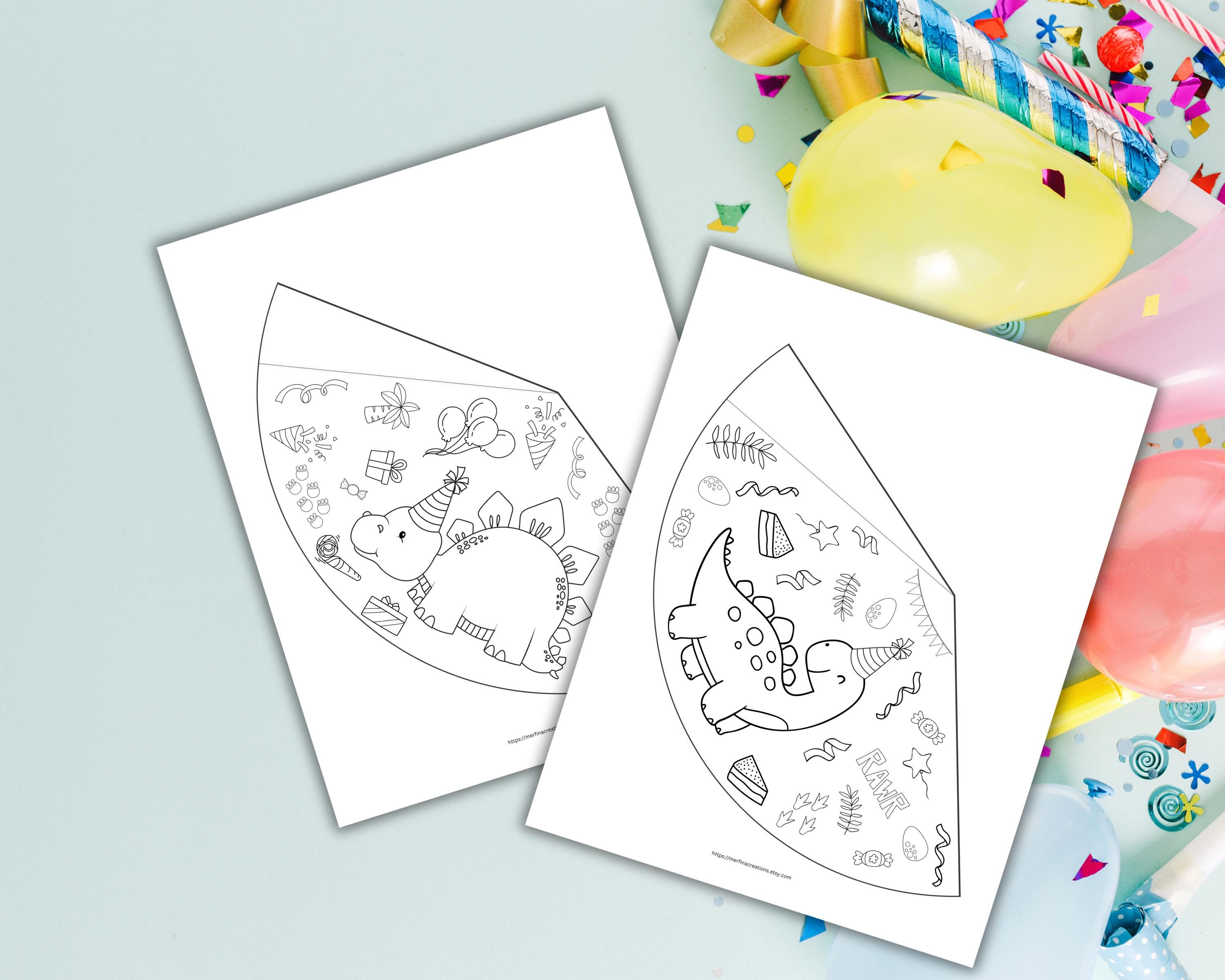 Dinosaur Party Hat, Dinosaur Printable Color Your Own Party Hat ...