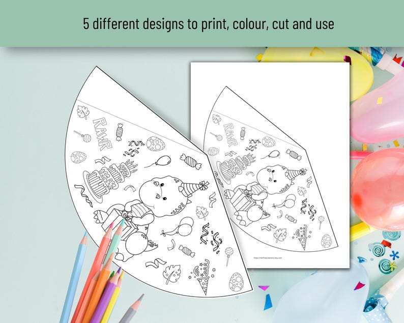 Dinosaur Party Hat, Dinosaur Printable Color Your Own Party Hat ...