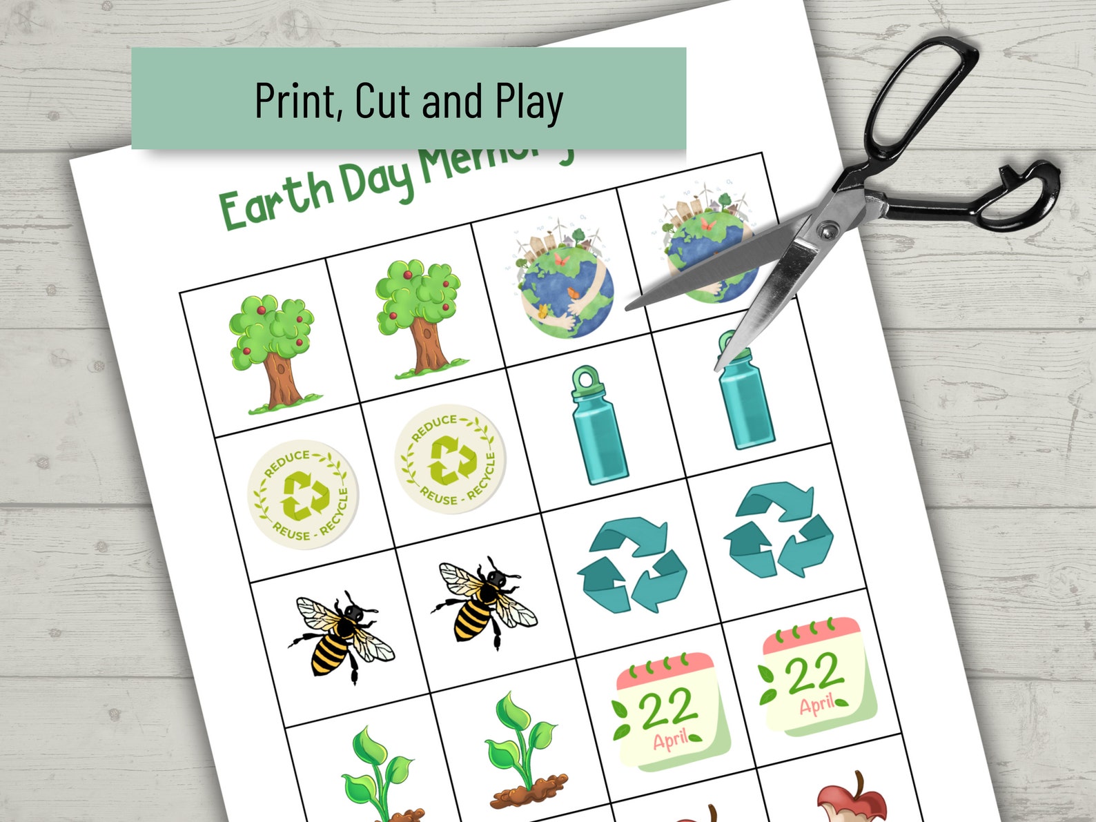 Earth Day Matching Game for Kids, Earth Day Printable Memory Game ...