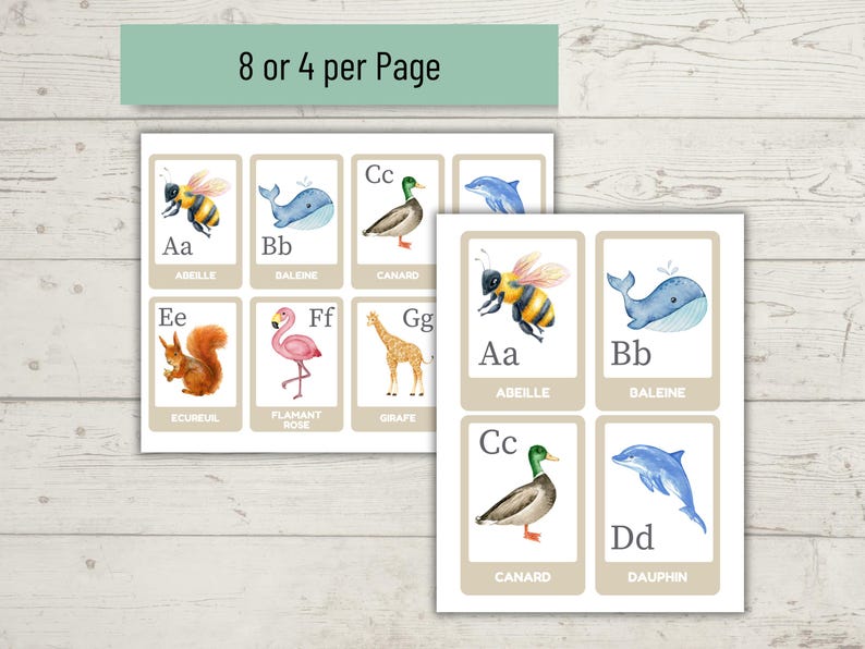 French Animal Alphabet Flashcards, French Alphabet Printable, French ...