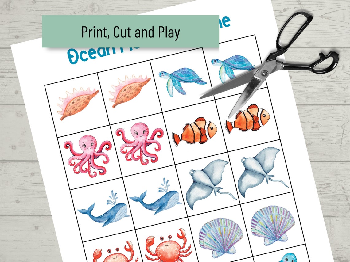 Ocean Matching Game for Kids, Ocean Printable Memory Game, Sea Matching ...