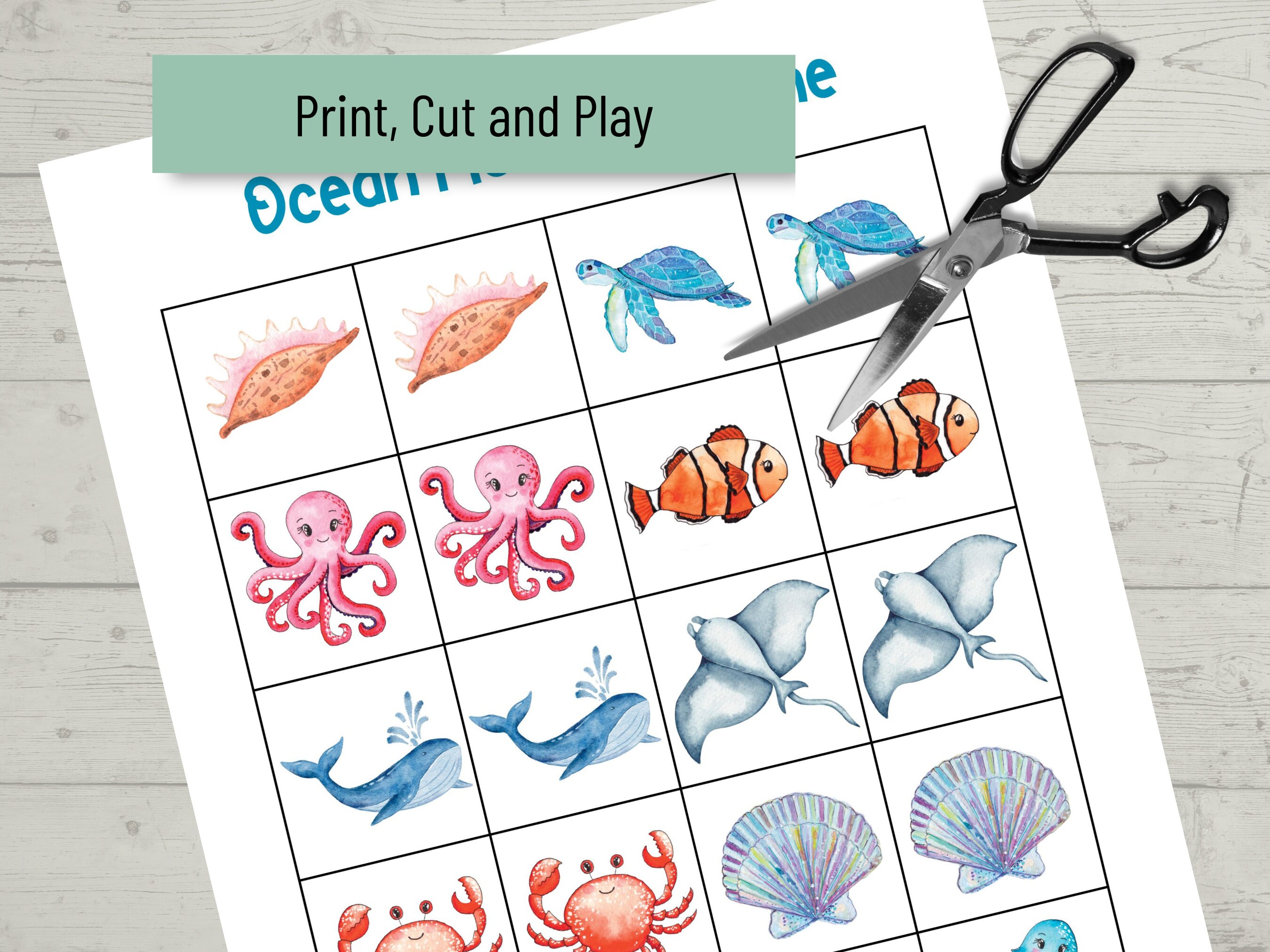 Ocean Matching Game for Kids, Ocean Printable Memory Game, Sea Matching ...