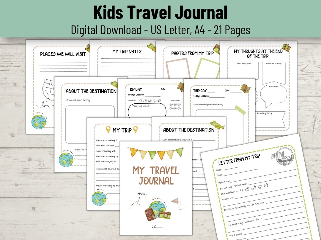 Travel Journal for Kids, Printable Trip Journal, Kids Travel Diary ...