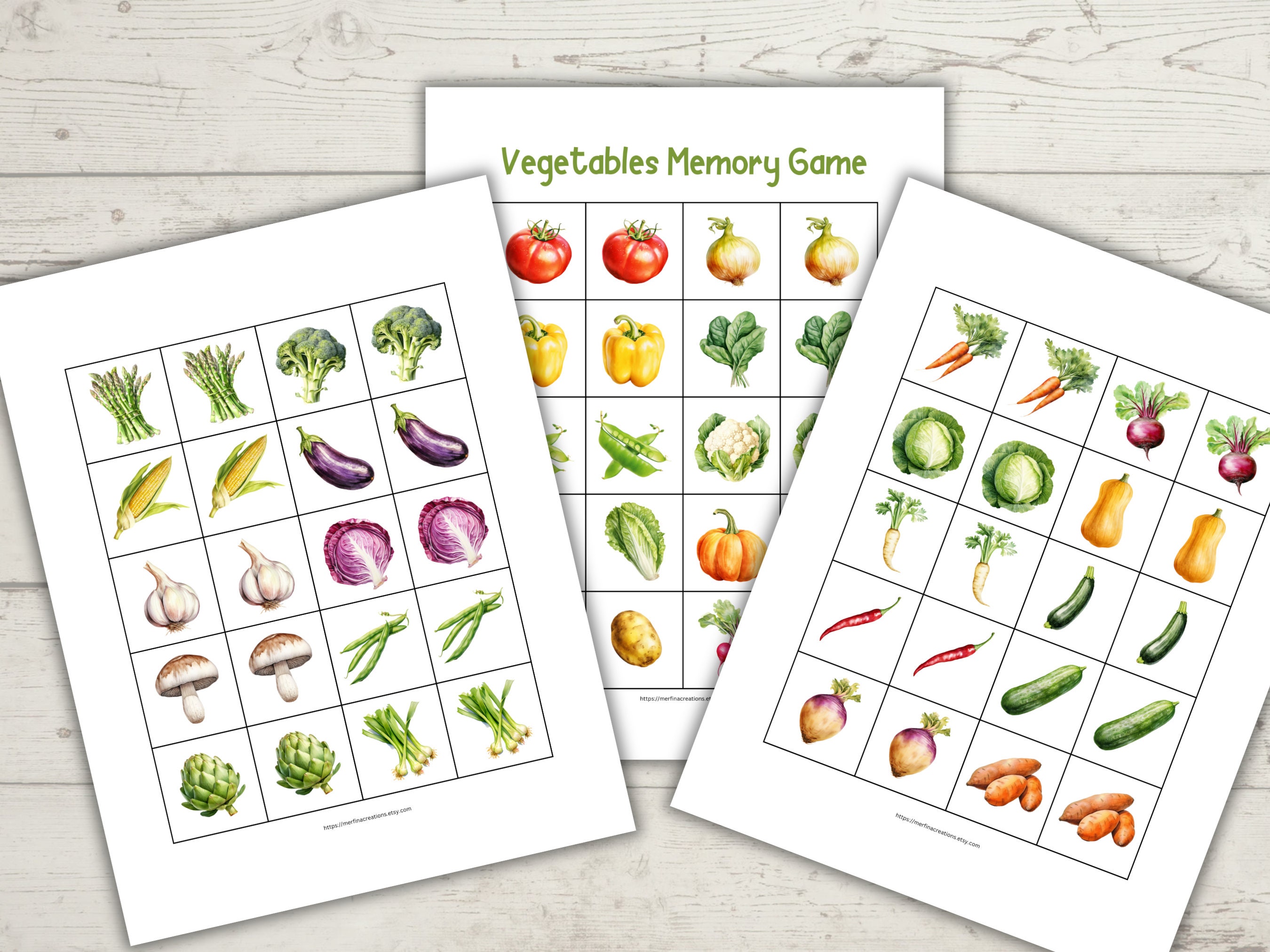 Vegetables Matching Game for Kids, Vegetables Printable Memory Game ...