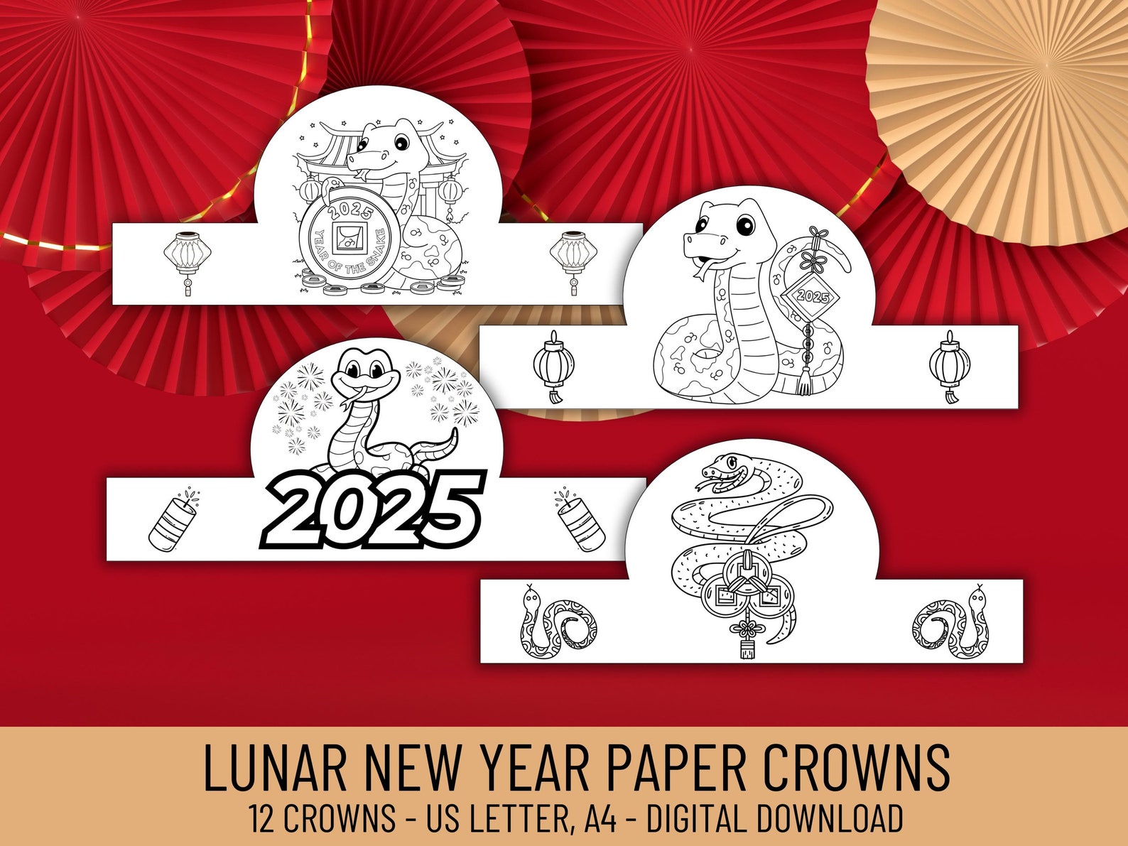 Lunar New Year Paper Crown Hats, Year of the Snake Paper Crown Craft ...