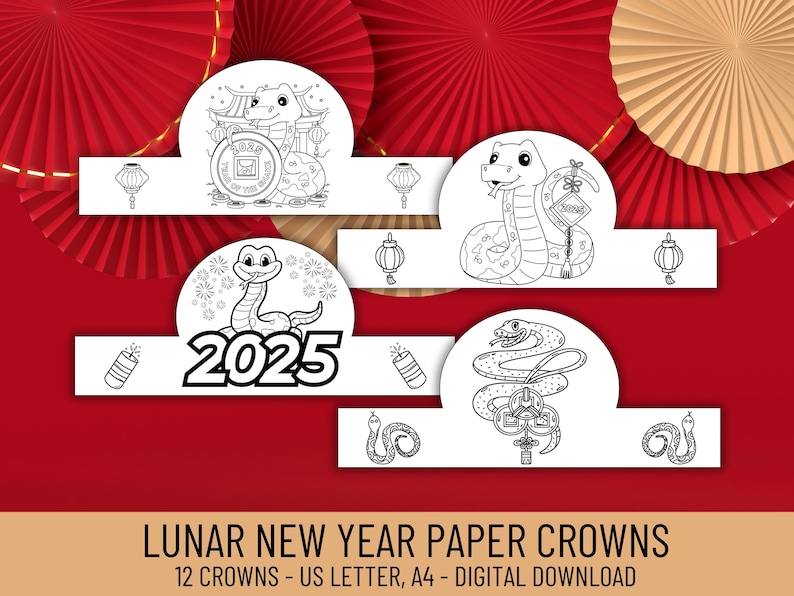 Lunar New Year Paper Crown Hats, Year of the Snake Paper Crown Craft ...