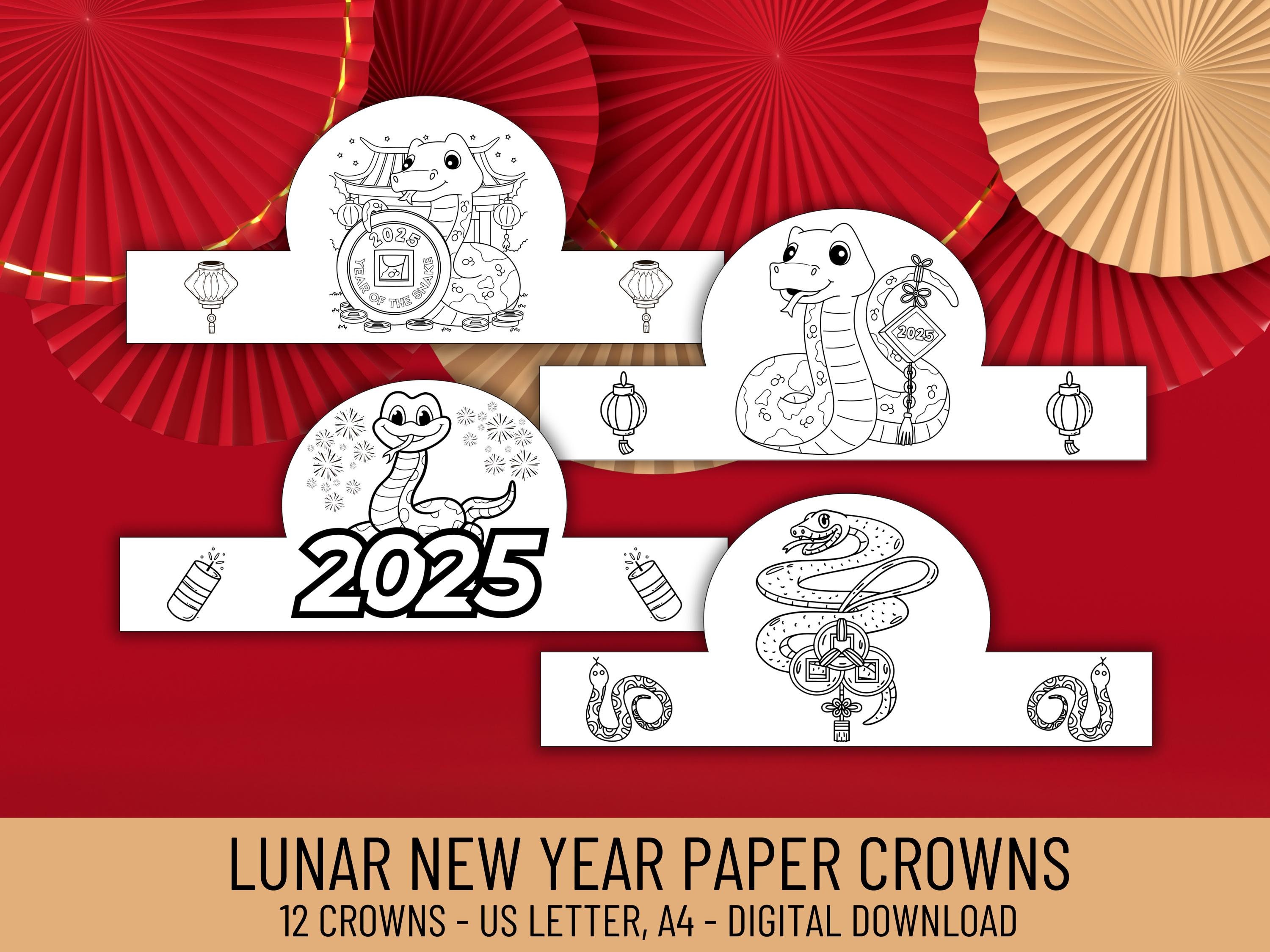 Lunar New Year Paper Crown Hats, Year of the Snake Paper Crown Craft ...