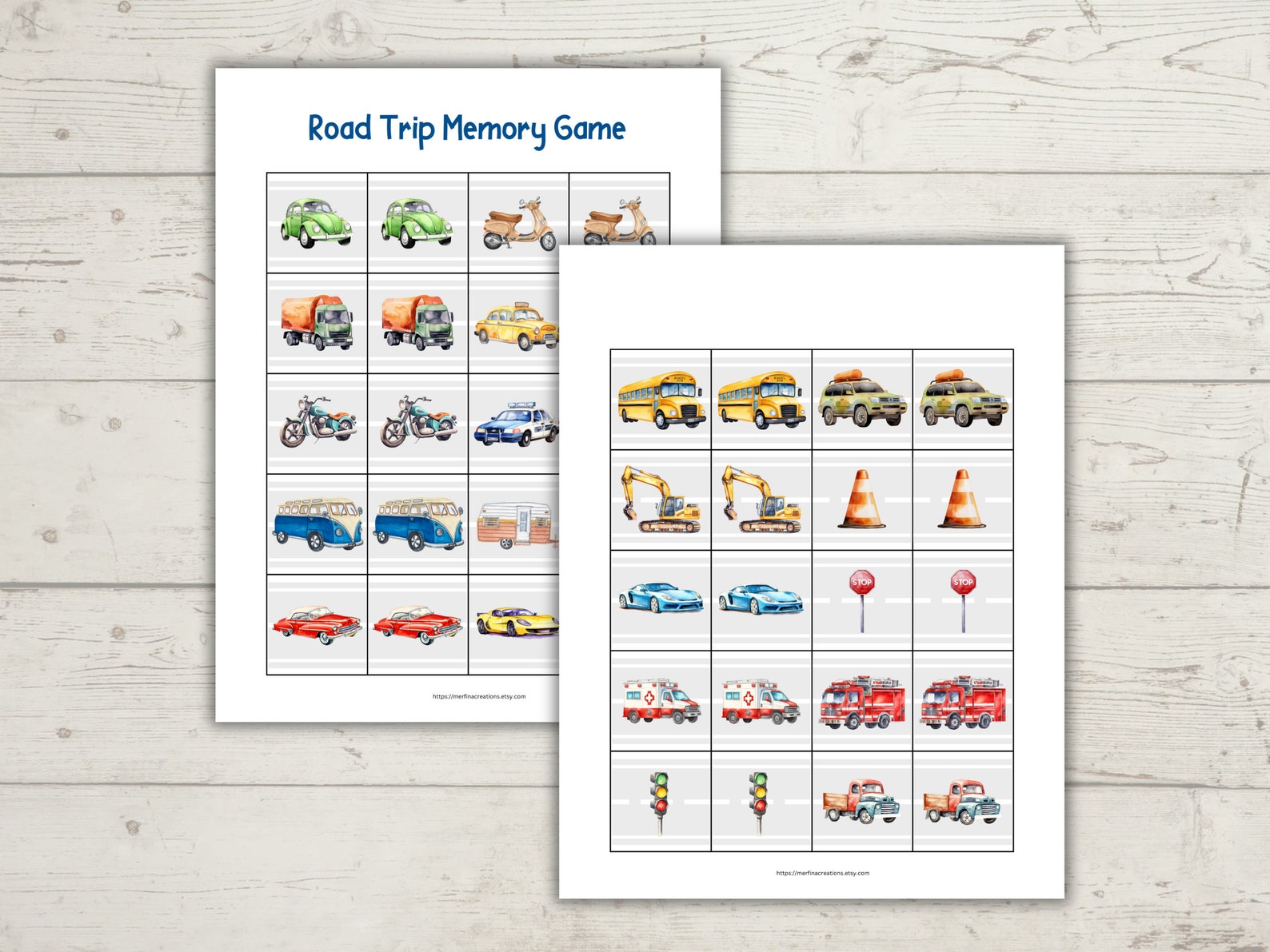 Road Trip Memory Game for Kids, Transportation Printable Memory Game ...