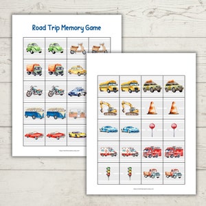 Road Trip Memory Game for Kids, Transportation Printable Memory Game ...