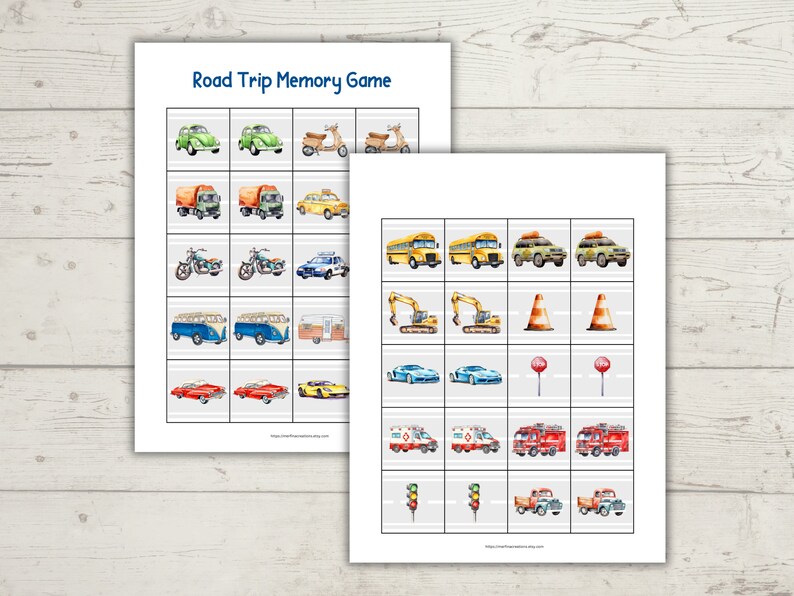 Road Trip Memory Game for Kids, Transportation Printable Memory Game ...