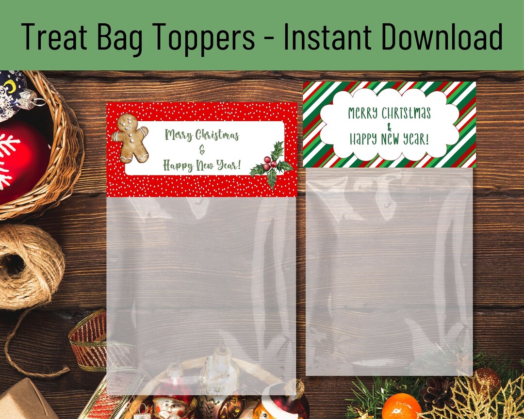 Christmas Treat Bag Toppers, Merry Christmas Toppers, Christmas Gift ...