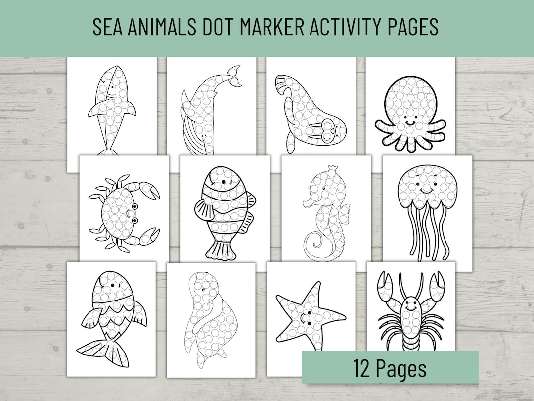 Sea Animals Dot Marker Printable Activity Pages, Do a Dot Coloring, Do ...