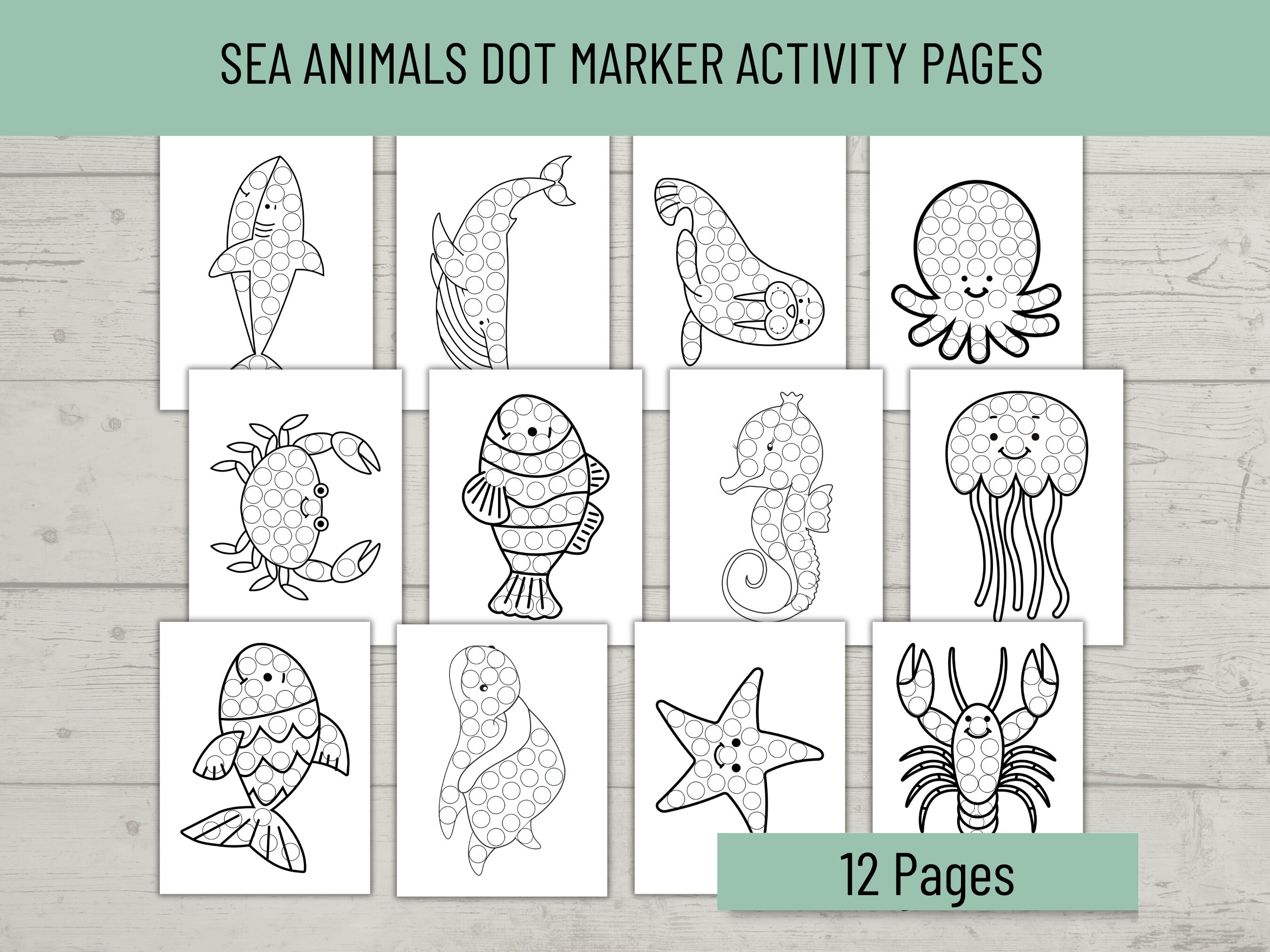 Sea Animals Dot Marker Printable Activity Pages, Do a Dot Coloring, Do ...