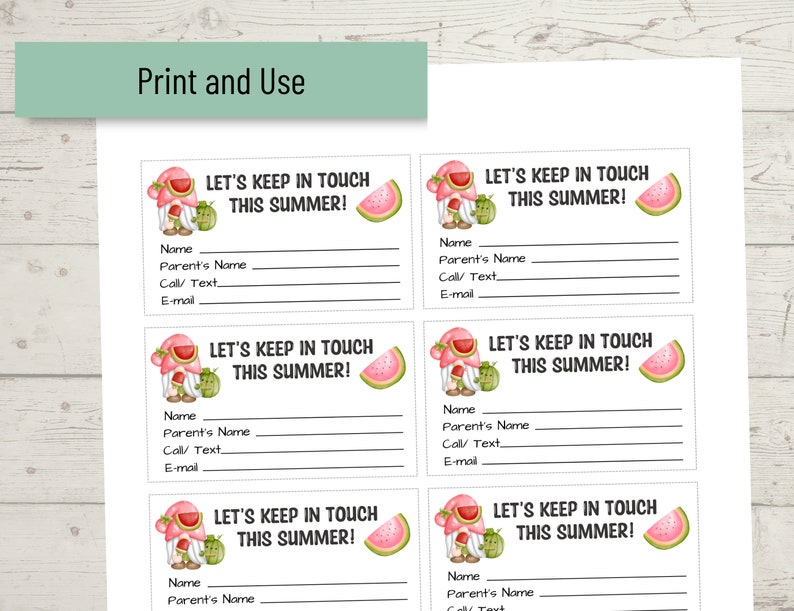 Editable Summer Contact Card, Printable Contact Card for Kids, Keep in ...
