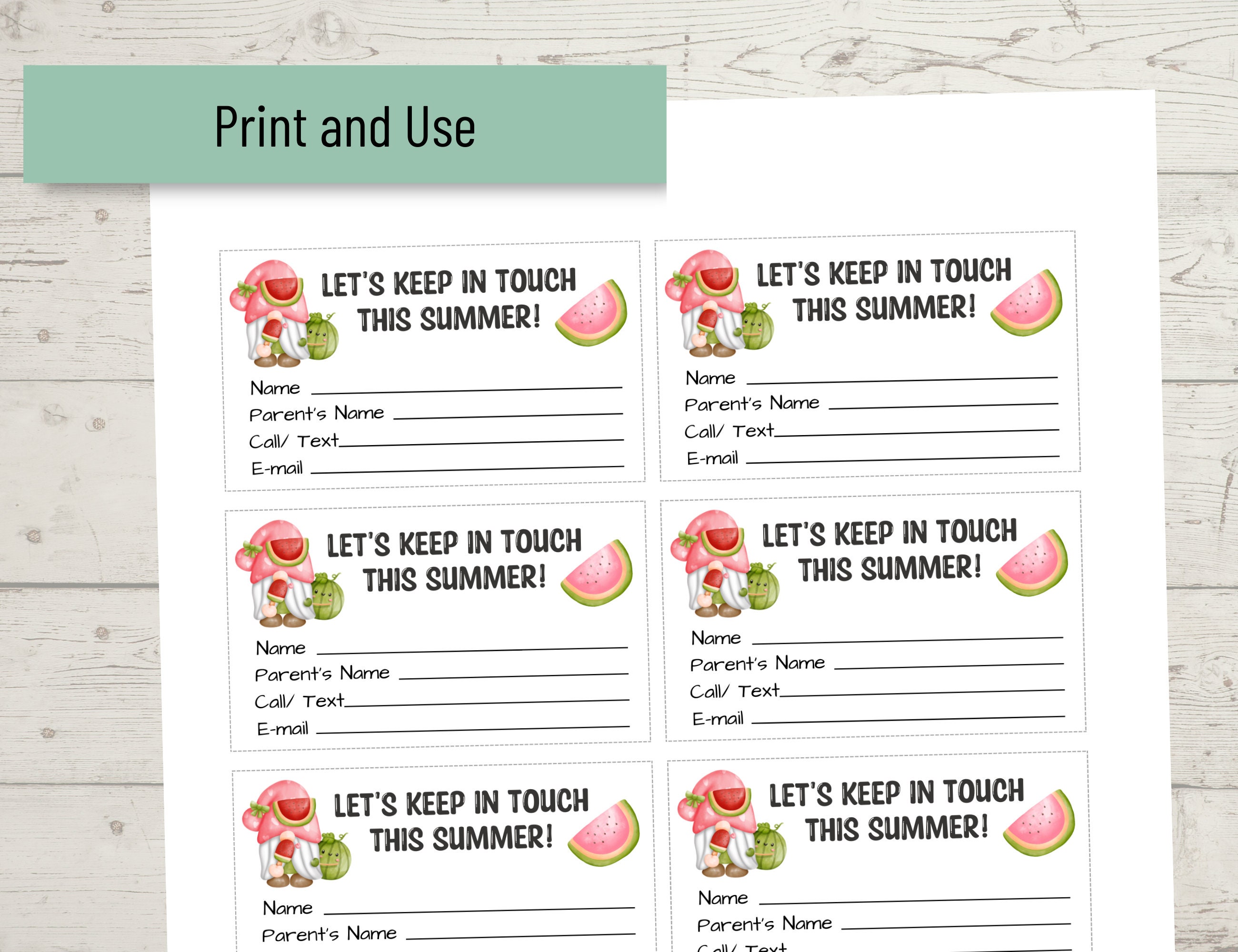 Editable Summer Contact Card, Printable Contact Card for Kids, Keep in ...
