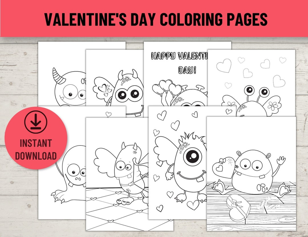 Valentine's Day Coloring Pages, Valentine Cute Monsters Coloring Pages ...