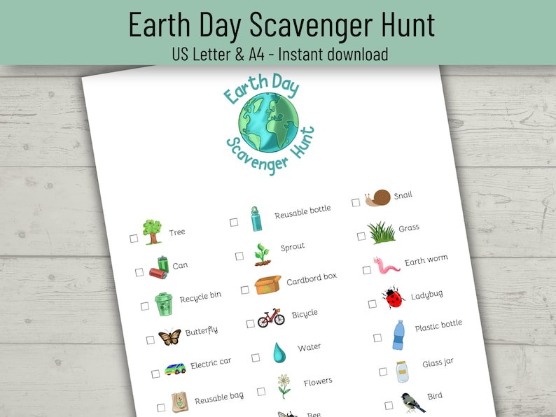 Earth Day Scavenger Hunt, Earth Day Printable Game for Kids, Earth Day ...