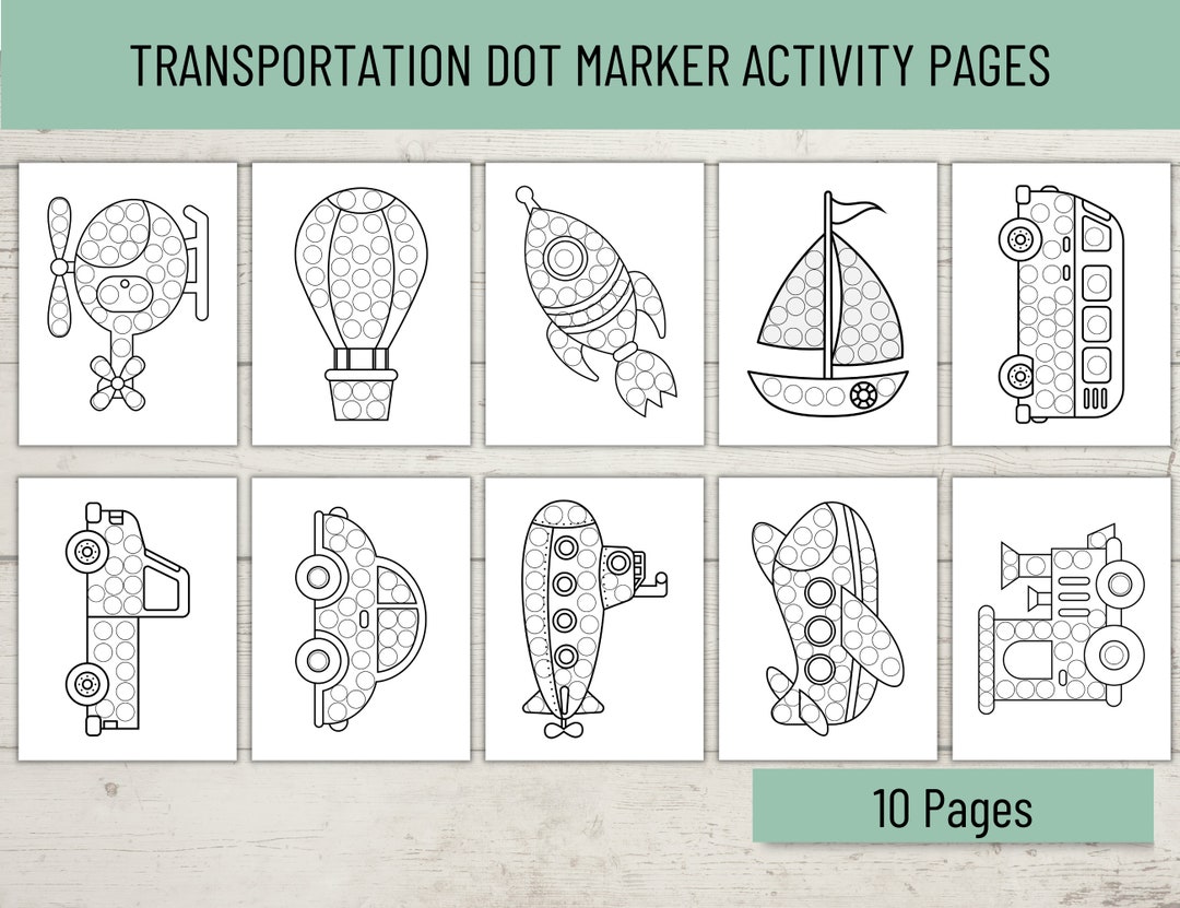 Transportation Dot Marker Printable Activity Pages, Do a Dot Coloring ...
