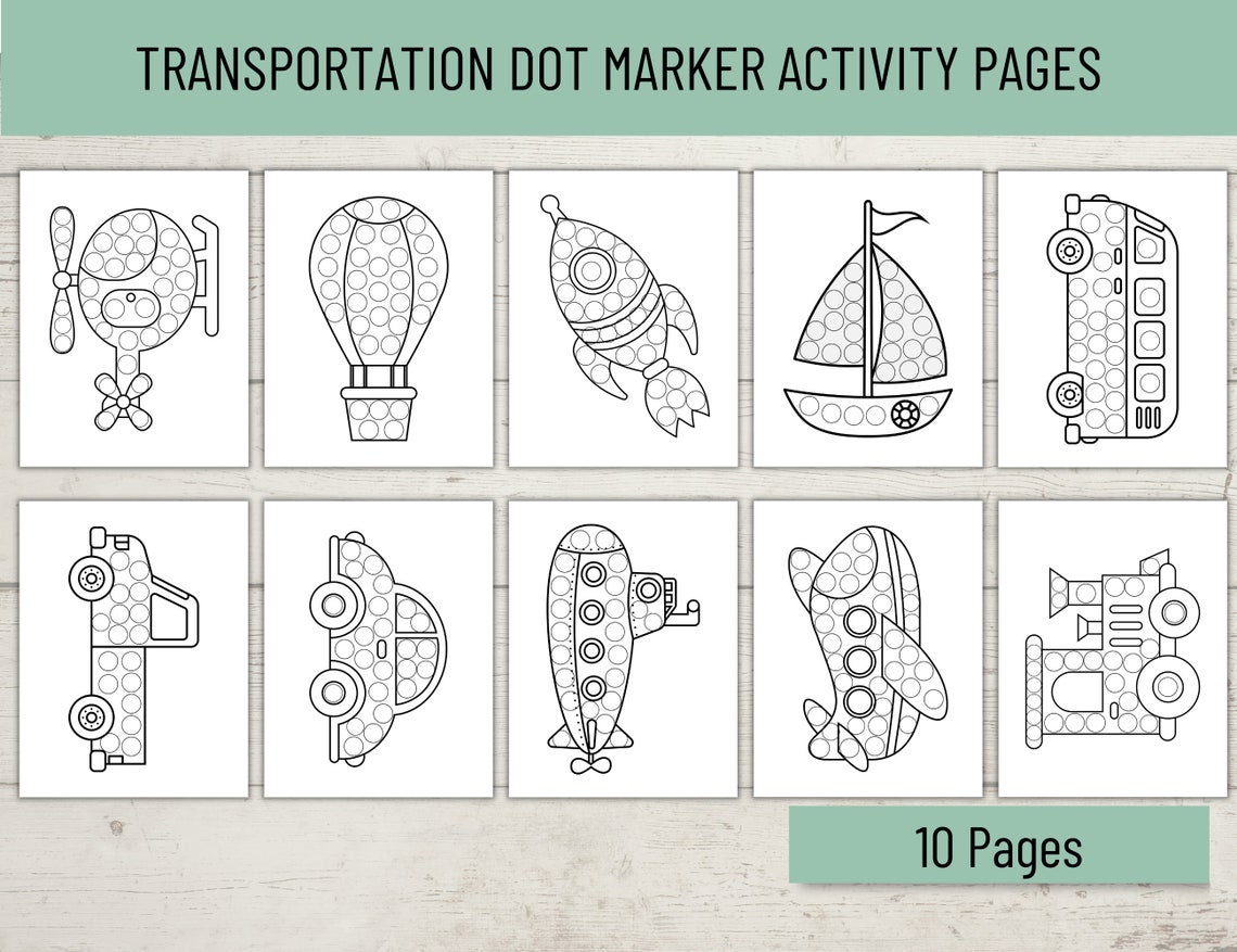 Transportation Dot Marker Printable Activity Pages, Do a Dot Coloring ...