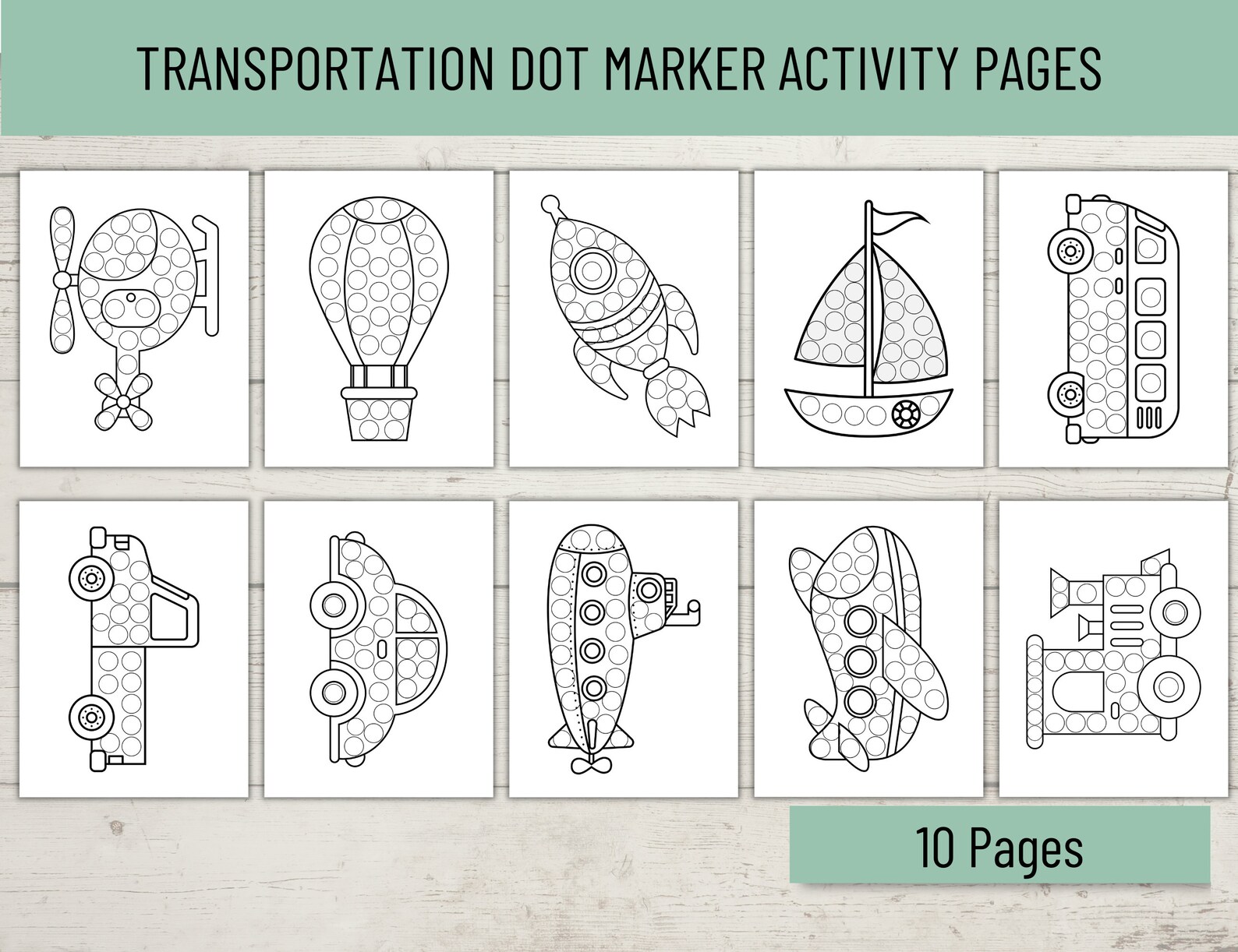 Transportation Dot Marker Printable Activity Pages, Do a Dot Coloring ...