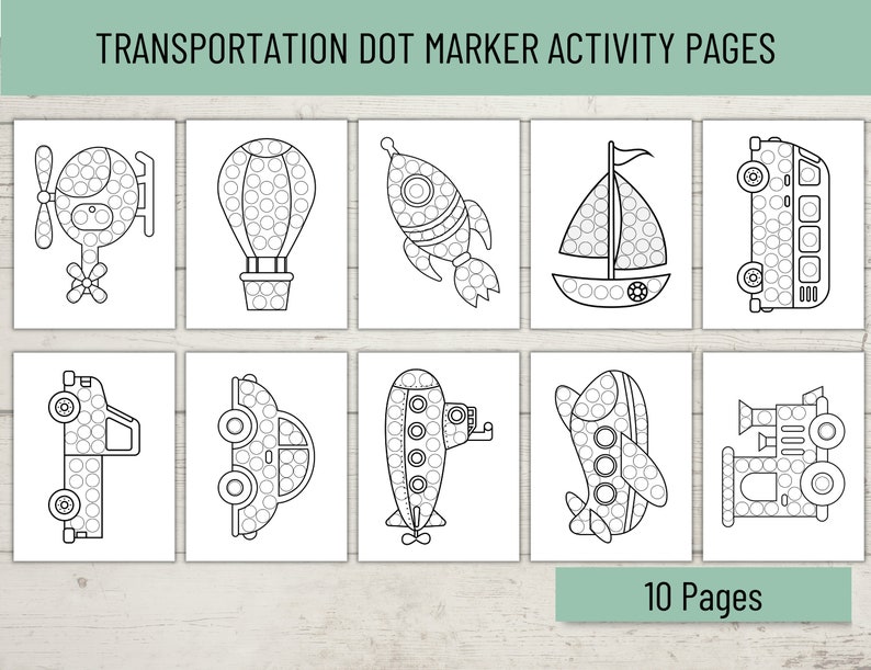 Transportation Dot Marker Printable Activity Pages, Do a Dot Coloring ...