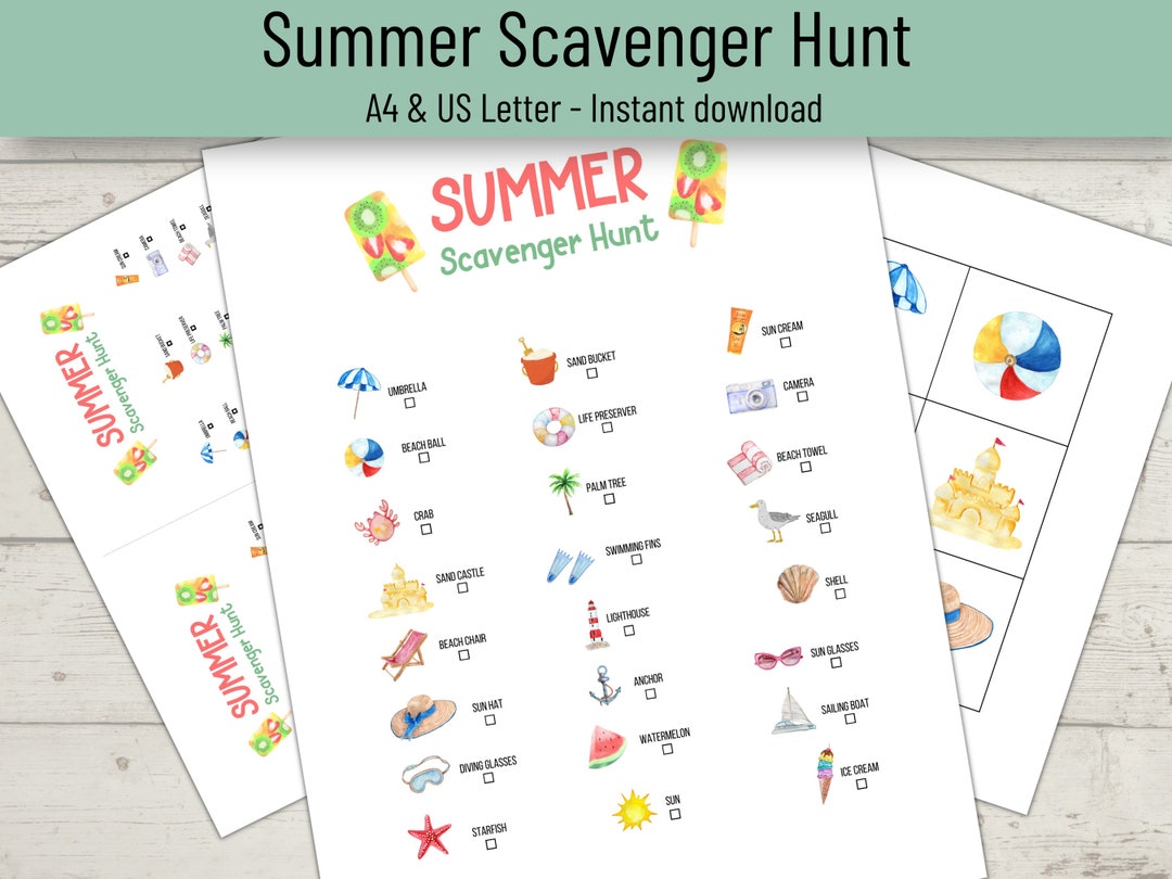 Summer Scavenger Hunt Game, Printable Summer Games for Kids, Summer ...