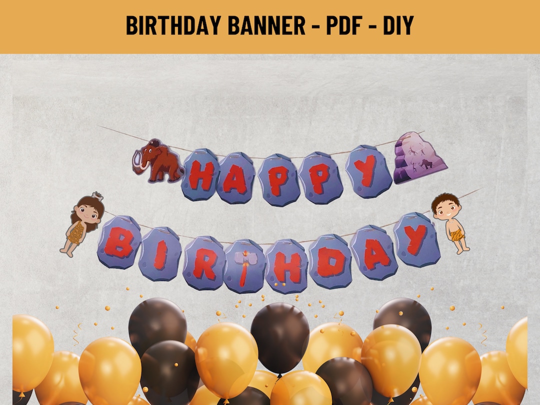 Prehistoric Birthday Banner, Stone Age Birthday Garland, Caveman Party ...