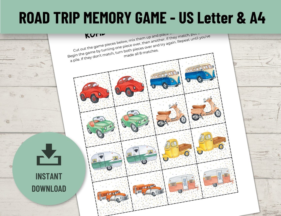 Road Trip Memory Game for Kids, Transportation Printable Memory Game ...