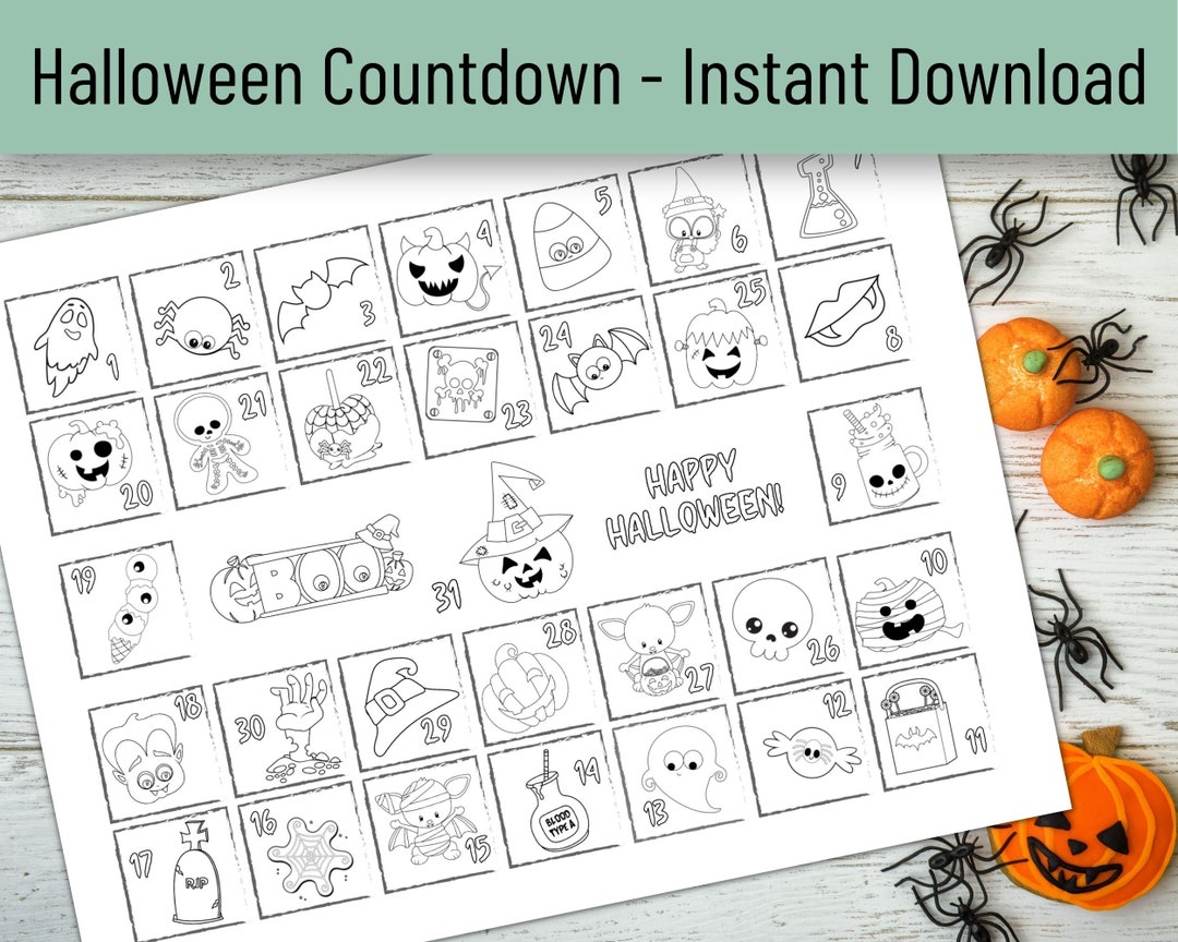 Halloween Countdown Coloring Page Halloween Advent Calendar - Etsy