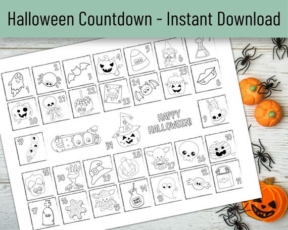 Halloween Countdown Coloring Page Halloween Advent Calendar - Etsy