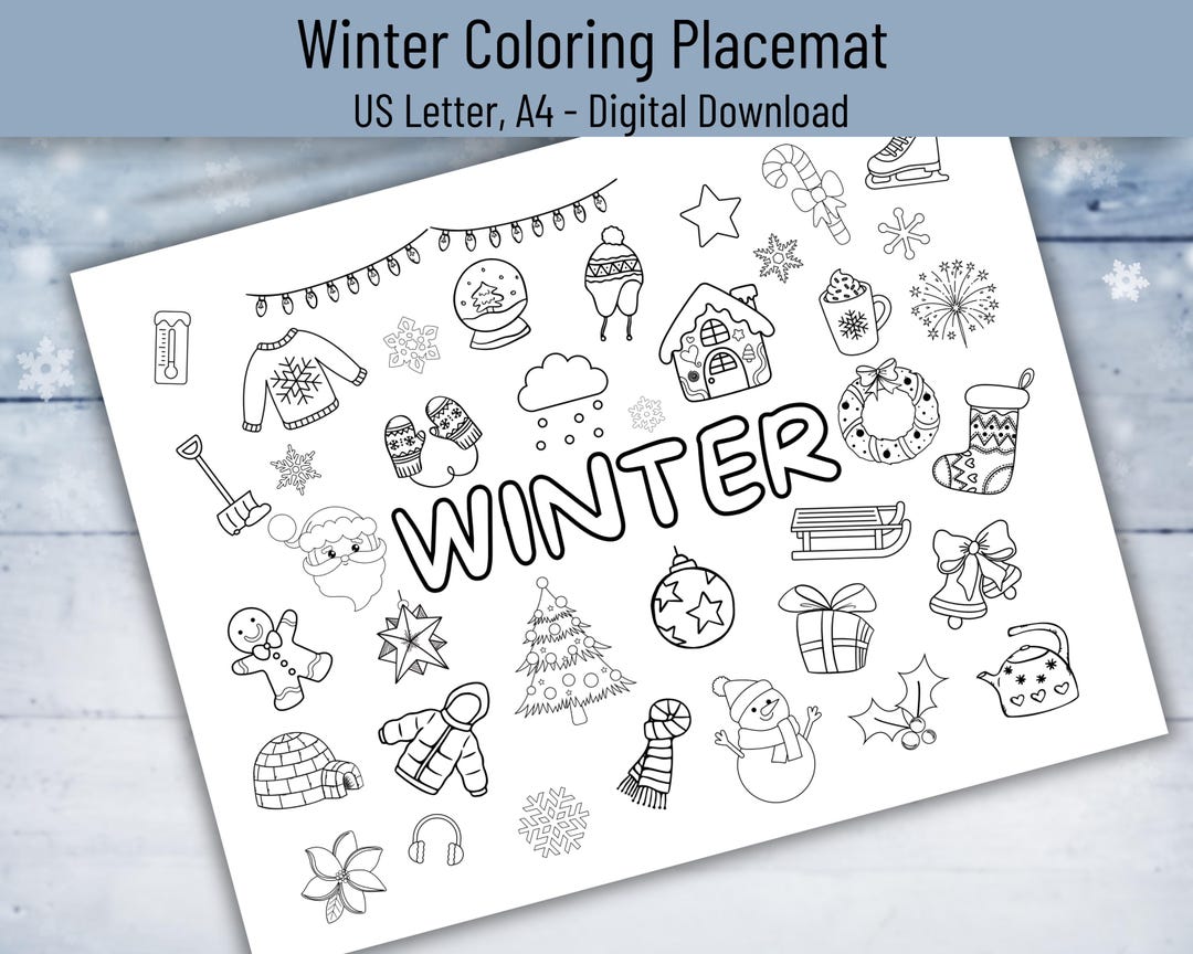 Winter Coloring Page, Printable Winter Coloring Placemat, Seasons ...