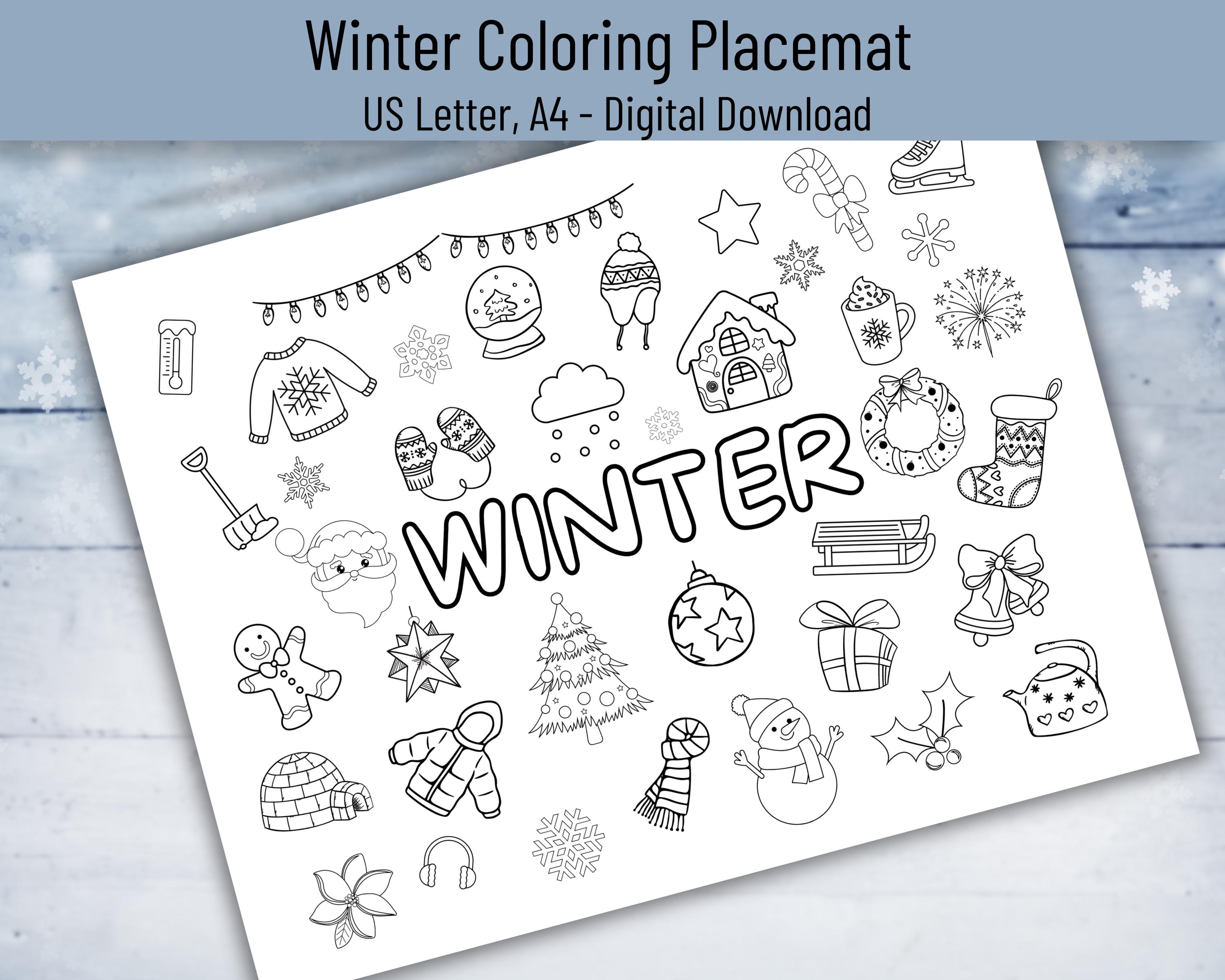 Winter Coloring Page, Printable Winter Coloring Placemat, Seasons ...