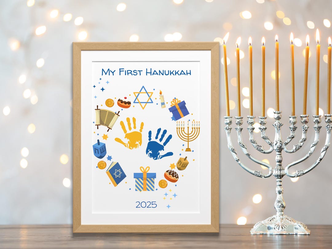 My First Hanukkah Handprint Art, Hanukkah Footprint Craft, Baby's First ...