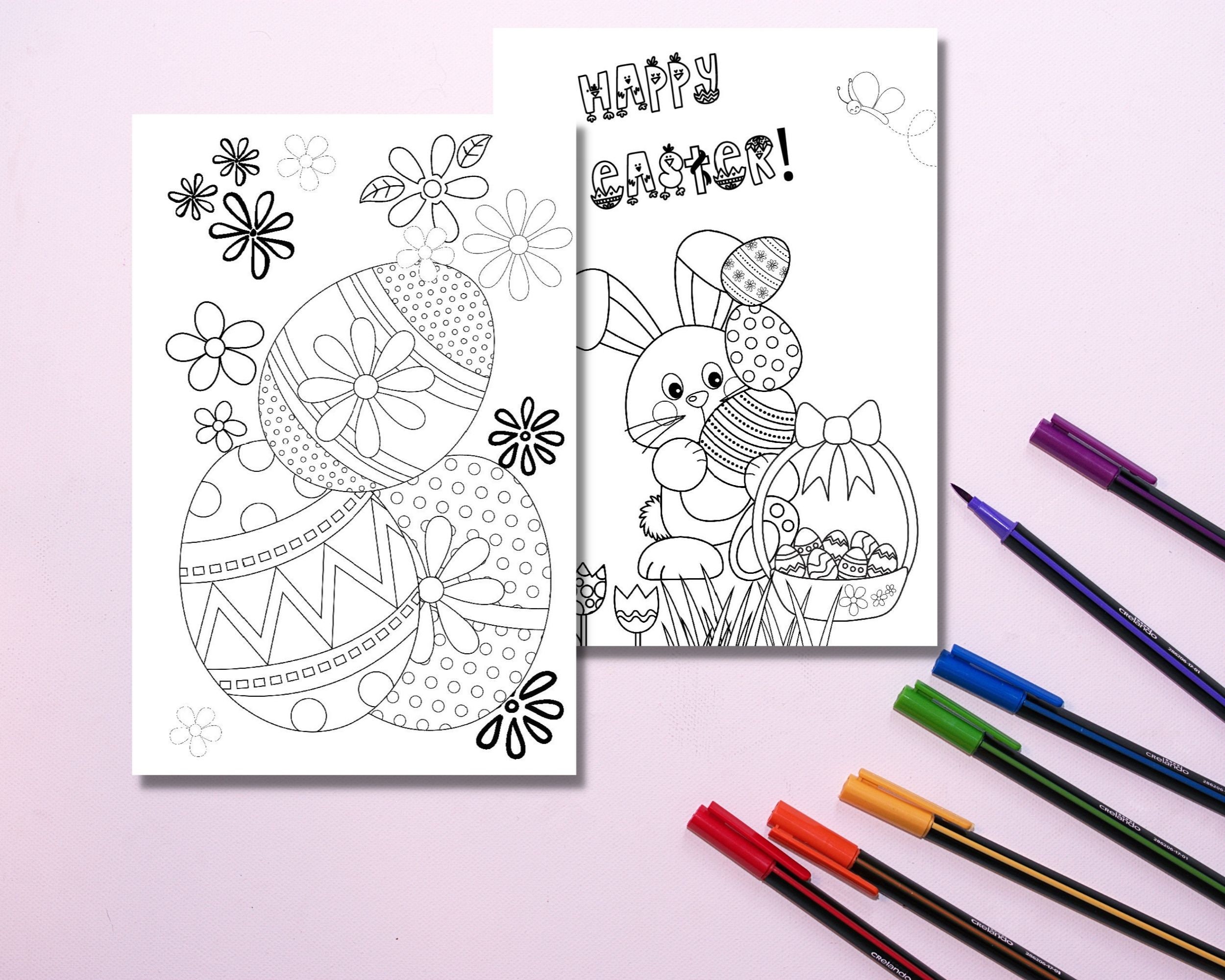 Happy Easter Coloring Cards for Kids | Easter Bunny, Eggs, Chick ...