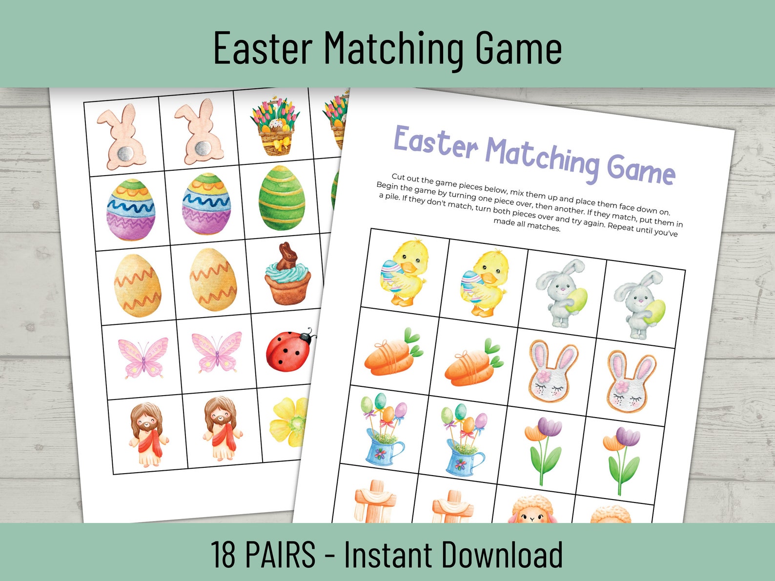 Easter Matching Game for Kids, Easter Printable Memory Game, Spring ...
