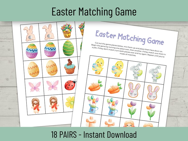 Easter Matching Game for Kids, Easter Printable Memory Game, Spring ...