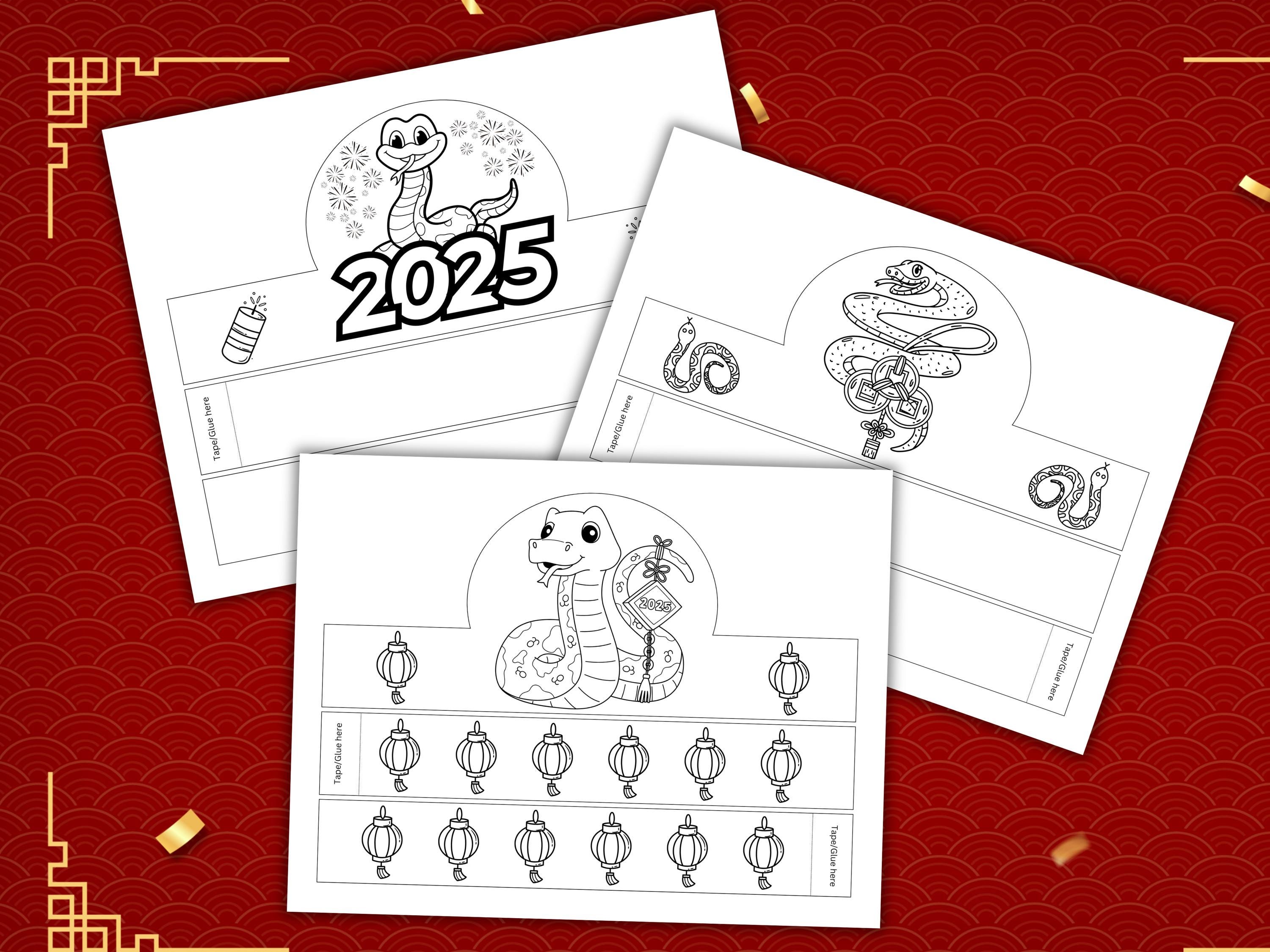 Lunar New Year Paper Crown Hats, Year of the Snake Paper Crown Craft ...