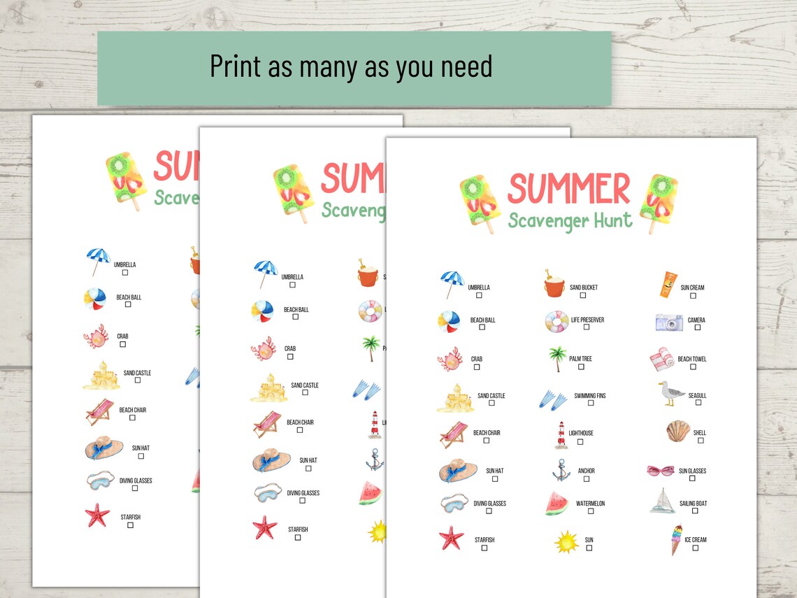 Summer Scavenger Hunt Game, Printable Summer Games for Kids, Summer ...