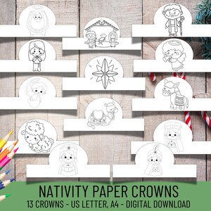Christmas Paper Crown Hats, Nativity Paper Craft, Coloring Headband for ...