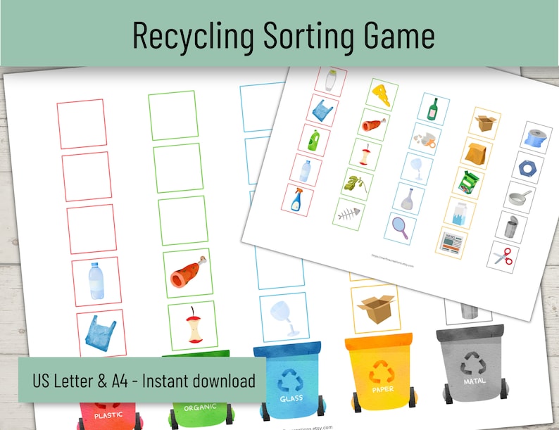 Recycling Sorting Game for Kids Recycling Earth Day (Instant Download ...